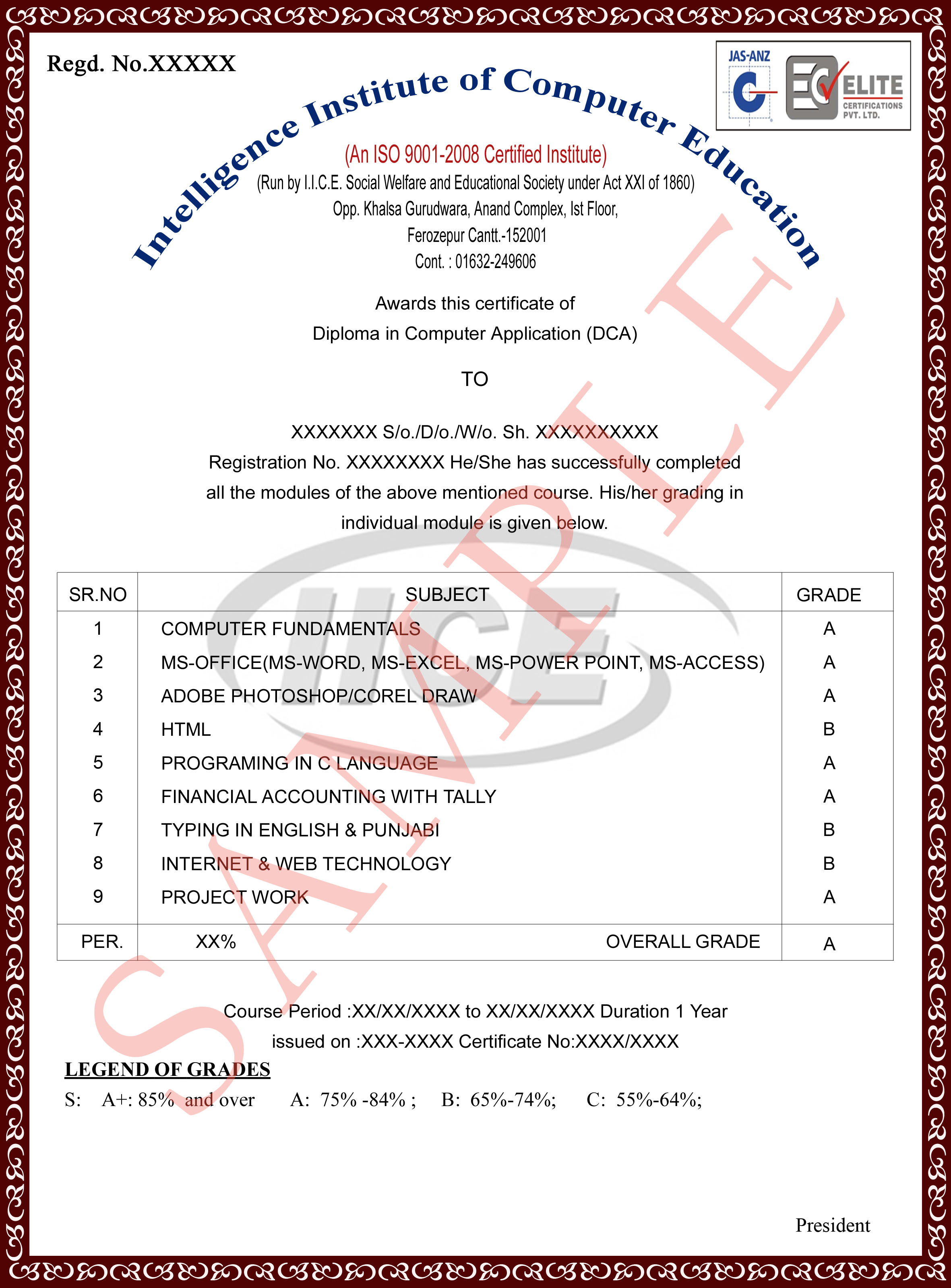 Computer Institute Certificate